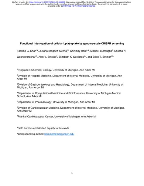 Pdf Functional Interrogation Of Cellular Lpa Uptake By Genome Scale Crispr Screening