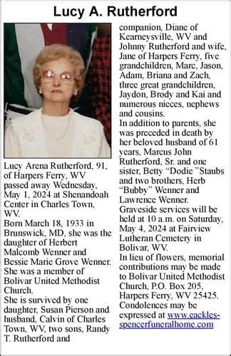 Lucy A Rutherford Obituaries Journal