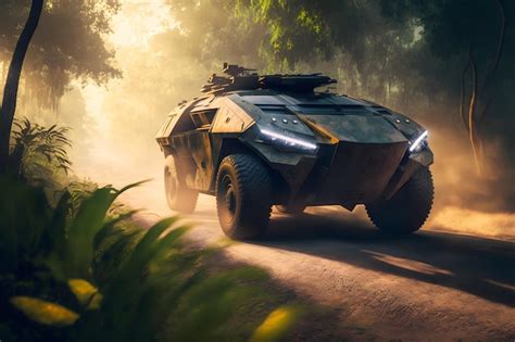 보병 전투 차량 장갑차 장갑차 흙길을 달리는 미래의 장갑차 군사 기술 프리미엄 사진