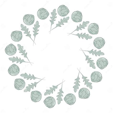 Brussels Sprouts Heads And Arugula Leaves Circle Frame Border Healthy Eating Text Or Cards