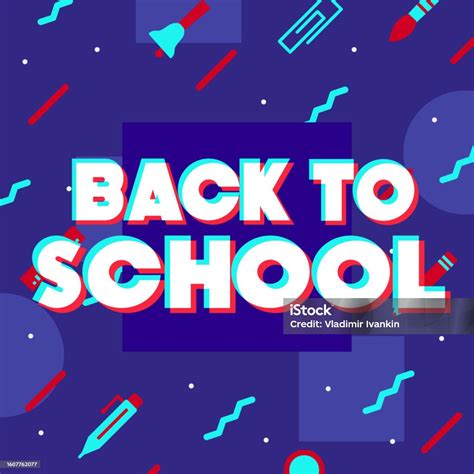 학용품이 있는 학교 배너 현대 타이포그래피로 돌아가기 가방에 대한 스톡 벡터 아트 및 기타 이미지 가방 개인 장식품 개체