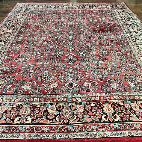 Wonderful Red Persian Sarouk Rug 9x11 1920s Antique Persian Carpet F