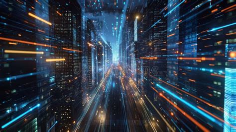A Dynamic And Futuristic Visualization Of A City At Night Stock Image Image Of Dense