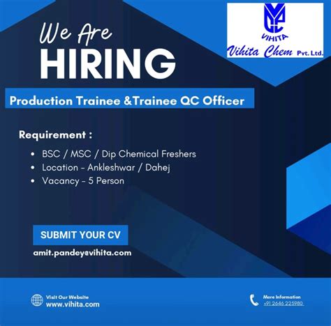 Vihita Chemical Ankleshwar Dahej Job Vacancy For Production Store