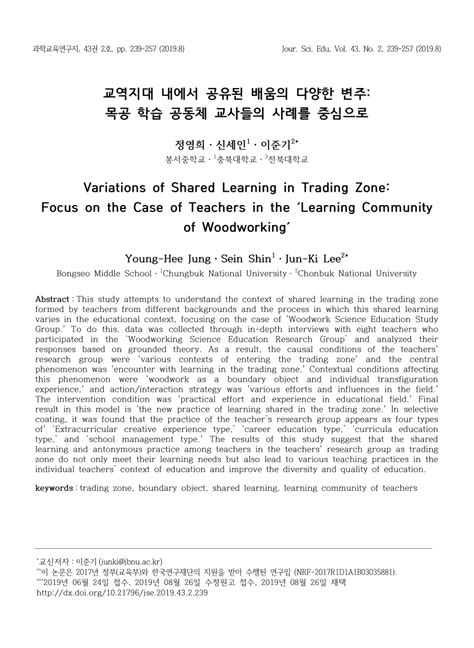 PDF 교역지대 내에서 공유된 배움의 다양한 변주 목공 학습 공동체 교사들의 사례를 중심으로 Variations of Shared Learning in Trading