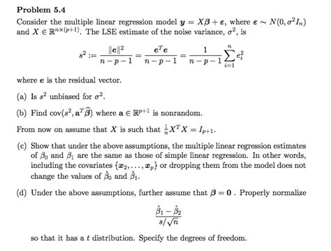 Solved Consider The Multiple Linear Regression Model Y X