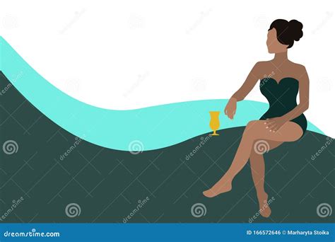 Girl In A Swimsuit With A Cocktail Stock Vector Illustration Of Cute