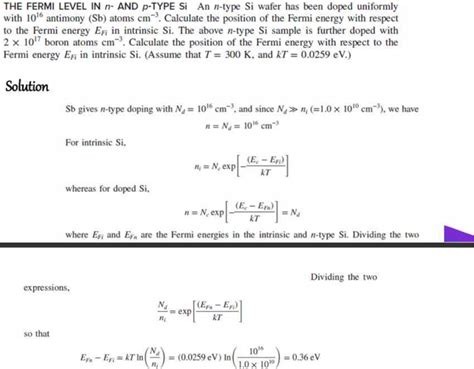 The Fermi Level In N And P Type Si An N Type Si Wafer Has Been Doped
