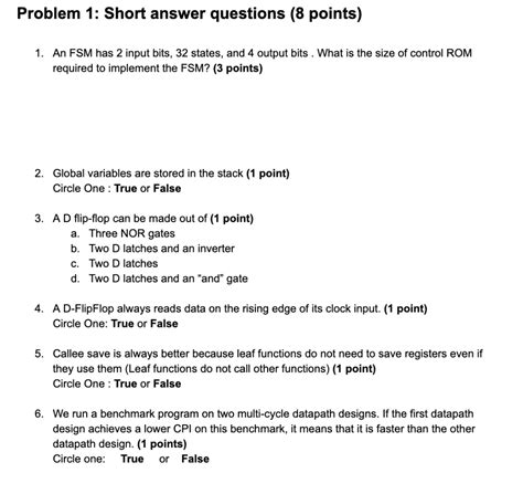 Solved Problem 1 Short Answer Questions 8 Points 1 An