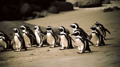 모래 해변에서 해변을 걷는 펭귄 그룹 펭귄 산책 고화질 사진 사진 새 배경 일러스트 및 사진 무료 다운로드 Pngtree