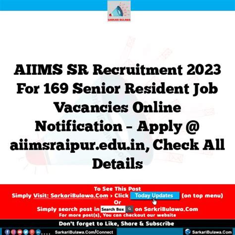 Aiims Sr Recruitment 2023 For 169 Senior Resident Job Vacancies Online