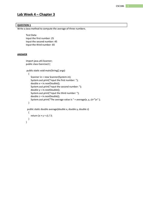 Questions To Add And Find Average Csc186 1 Lab Week 4 Chapter 3