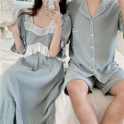 [커플잠옷 23ss💗] 안심 순면 요루면 도트 커플잠옷 파자마 원피스 잠옷 홈웨어 커플룩 시밀러룩 여행 데이트 파자마파티 홈