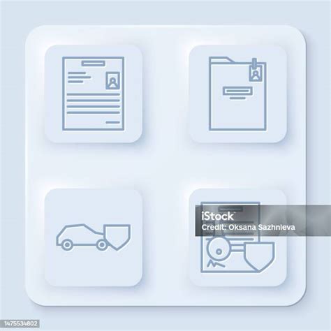 라인 설정 개인 문서 개인 폴더 방패가 있는 자동차 및 방패가 있는 키가 있는 문서 흰색 사각형 버튼 벡터 개성 개념에 대한 스톡 벡터 아트 및 기타 이미지 Istock
