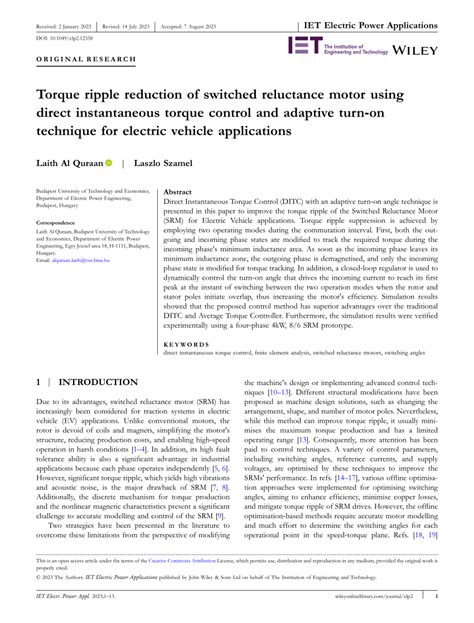 Pdf Torque Ripple Reduction Of Switched Reluctance Motor Using Direct Instantaneous Torque