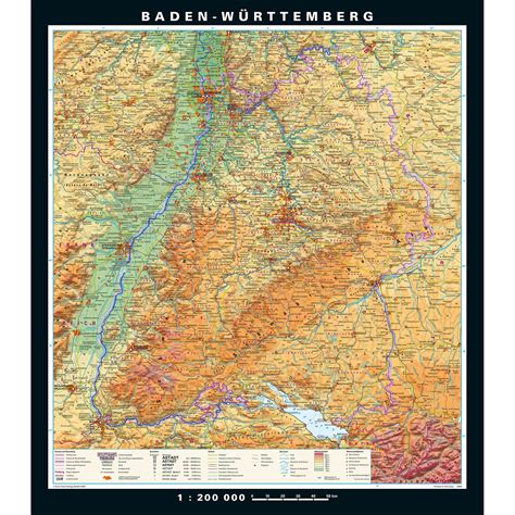 Pons Physical And Political Map Of Baden Wuerttemberg 148 X 168 Cm