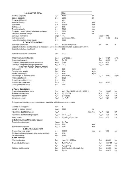 Simple Belt Conveyor Calculation Example Viewer Xdocs Pdf