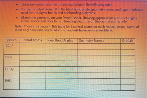 Solved List Every Central Atom In The Molecule Ion In The Chegg Com