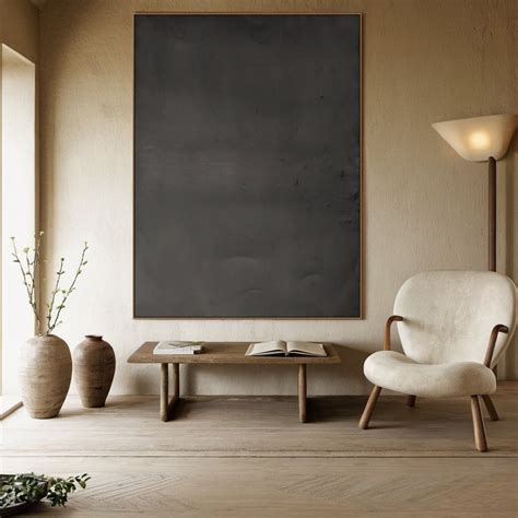 Large Black Abstract Painting Black Plaster Wall Art Black Wabi Sabi