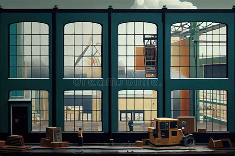 Factory With Row Of Plastic Windows Being Cut And Assembled Stock