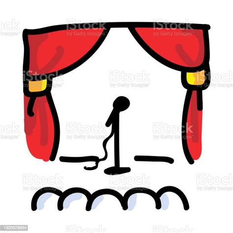 손으로 그린 스틱 피규어 홀딩 마이크 대중 연설 자의 개념 스탠드 업 코미디 픽토그램에 대한 간단한 아이콘 모티프 무대 연설 스피커 부조 일러스트레이션 Bullet