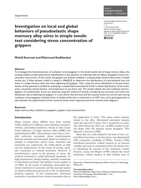 Pdf Investigation On Local And Global Behaviors Of Pseudoelastic Shape Memory Alloy Wires In
