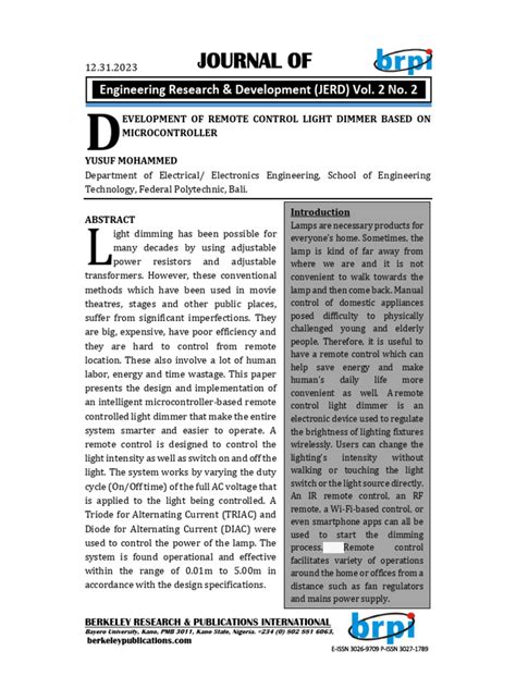 Development Of Remote Control Light Dimmer Based On Microcontroller Pdf Power Supply