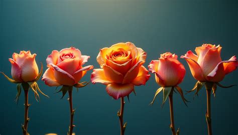 Free Radiant Rose Row Image Roses Orange Teal Download At Stockcake