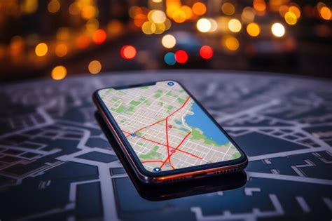 Premium AI Image Gps Navigation And Map Icons On Blurred Road Abstract Background Generative AI