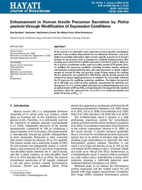 Pdf Enhancement In Human Insulin Precursor Secretion By Pichia Pastoris Through Modification