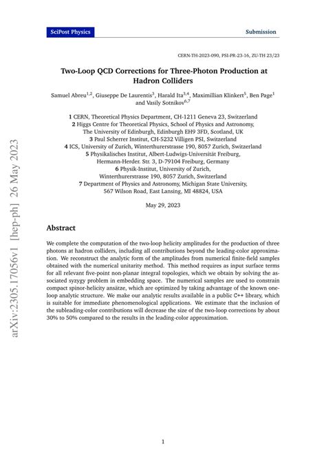 Pdf Two Loop Qcd Corrections For Three Photon Production At Hadron