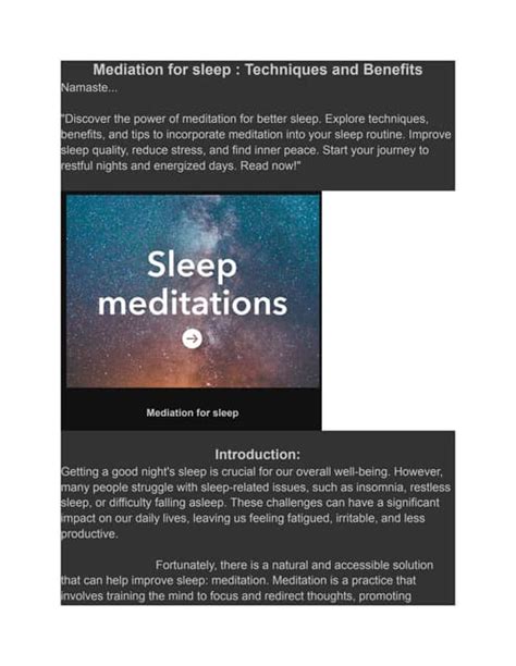 Mediation For Sleep Techniques And Benefitspdf