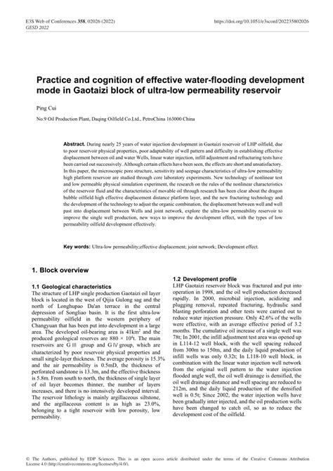 Pdf Practice And Cognition Of Effective Water Flooding Development Mode In Gaotaizi Block Of