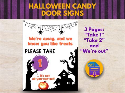 Halloween Take One Candy Sign Printable Halloween Candy Bowl Sign
