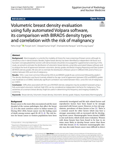 Pdf Volumetric Breast Density Evaluation Using Fully Automated Volpara Software Its