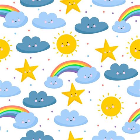 Premium Vector Cute Clouds Pattern Vector Illustration Seamless Sun