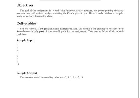 Solved 1 Simple Sort Write A Mips Program That Ises An