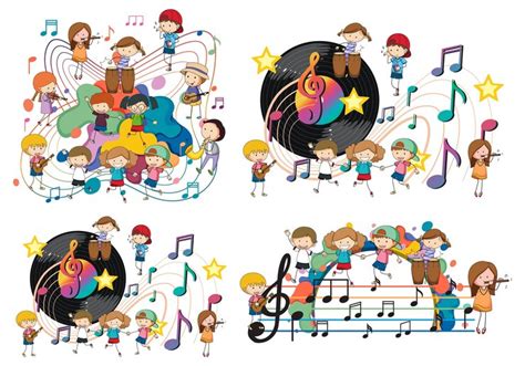 음악 테마 만화 아이콘 무료 벡터