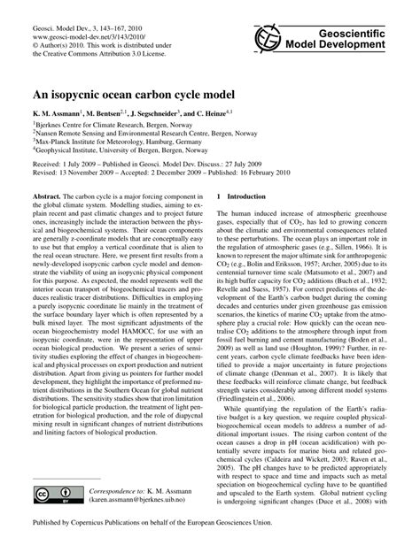 Pdf An Isopycnic Ocean Carbon Cycle Model