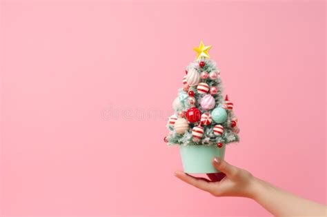 A Female Hand Holding A Mini Christmas Tree Stock Image Image Of