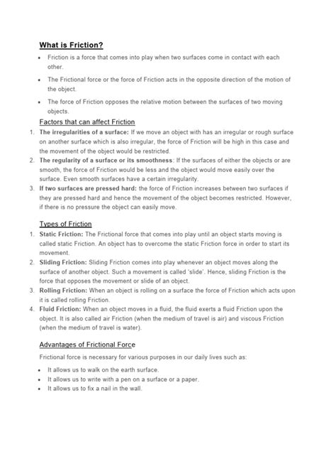 Class 8 Friction Pdf Friction Force