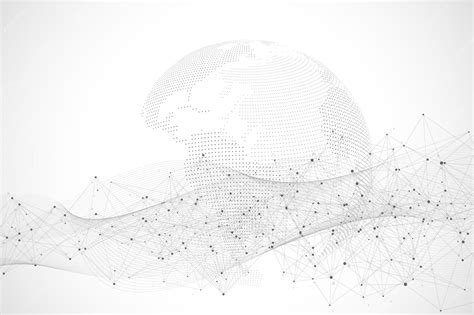 글로벌 비즈니스 인터넷 T의 글로벌 네트워크 연결 세계 지도 포인트 및 라인 구성 개념 프리미엄 벡터