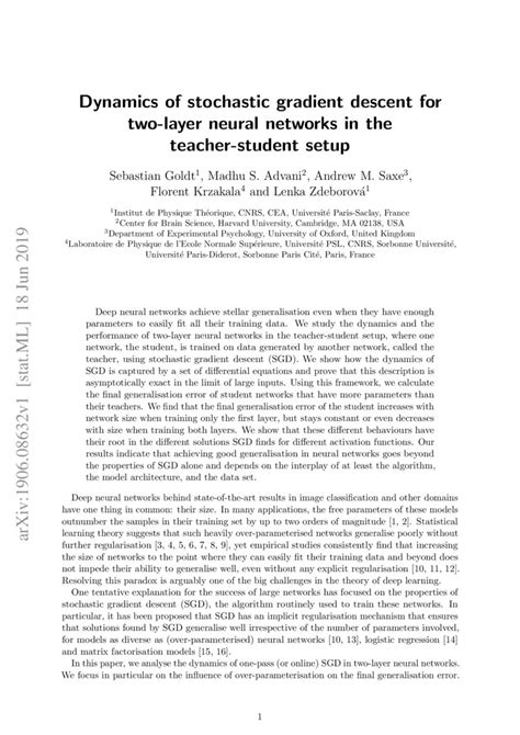 Dynamics Of Stochastic Gradient Descent For Two Layer Neural Networks