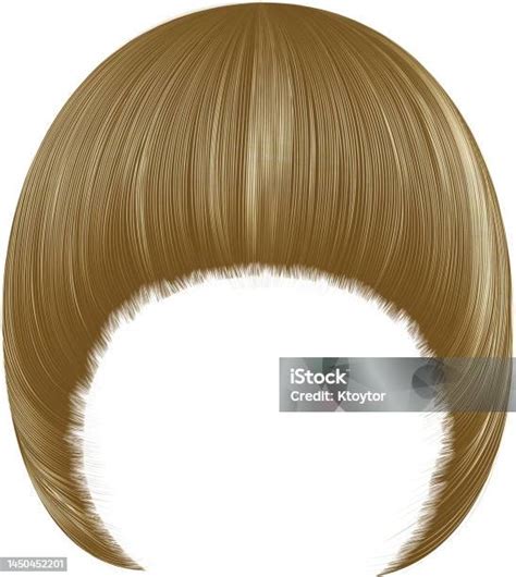 프린지와 트렌디 한 여자 머리 페이지 보이 밝은 금발 색상 중간 길이 뷰티 스타일 사실적 3d 0명에 대한 스톡 벡터 아트 및