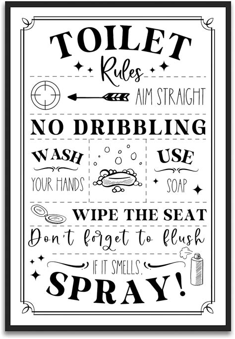 Canpllesy Toilet Rules Wall Art Funny Bathroom Wall Art