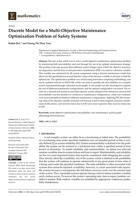 Pdf Discrete Model For A Multi Objective Maintenance Optimization