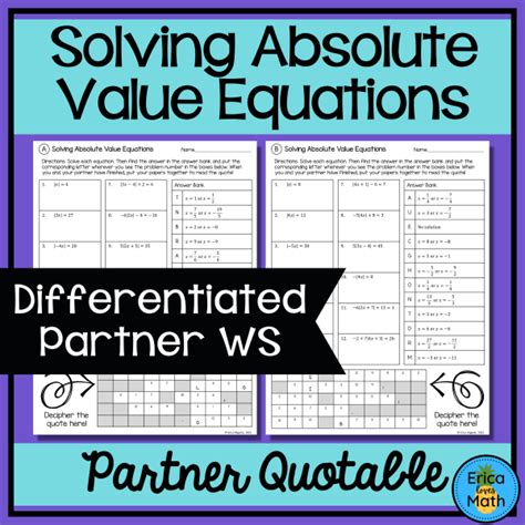 Solving Absolute Value Equations Differentiated Partner Worksheets
