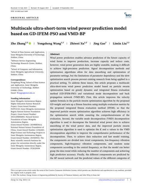 Pdf Multiscale Ultra‐short‐term Wind Power Prediction Model Based On Gd‐ifem‐pso And Vmd‐bp