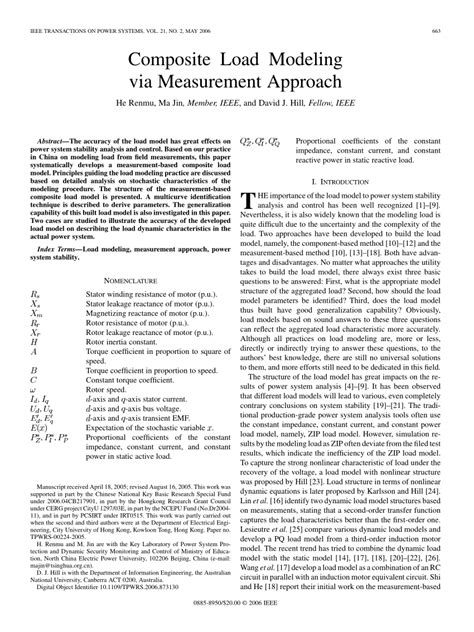 Pdf Composite Load Modeling Via Measurement Approach