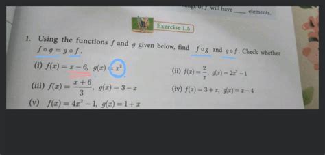 Exercise 151 Using The Functions F And G Given Below Find F∘g And G∘f